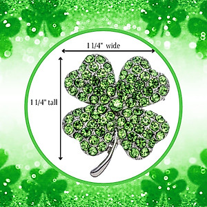 PammyJ Green Crystal Shamrock Four Leaf Clover Brooch Pin