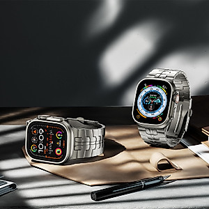 LULULOOK Titanium Band Compatible with Apple Watch Ultra/Ultra 2 49mm, Grade 2 Pure Titanium Metal Smartwatch Replacement Band with Folding Clasp for Men