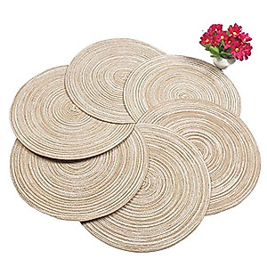 SHACOS Round Braided Placemats Set of 6 Washable 15 inch Round Placemats Kitchen Table Place Mats Round Table Mats (Beige, 6)