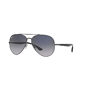 Ray-Ban RB3675 Aviator Sunglasses, Gunmetal/Blue Gradient Blue Polarized, 58 mm