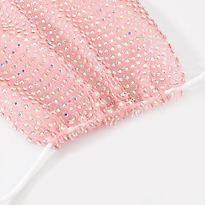 Ludress Mesh Body Chain Set Rhinestone Bikini Party Halter Bra Chain Pearl Body Jewelry Club Chest Body Accessories for Women and Girls(pack of 2) (Pink)