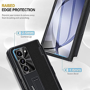 Fingic for Samsung Galaxy Z Fold 5 Case [with S Pen & Built in Screen Protector & S Pen Holder ] Kickstand Hinge Protection Military Grade Drop Tested 360° Full Body Protective Phone Case,7.6"(Black)