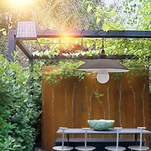 LAFEINA Solar Pendant Lights, Outdoor Solar Lights with Remote Control Dual Color Switchable Brightness & Timing Adjustable Shed Lamp for Barn Yard Patio Porch Garden