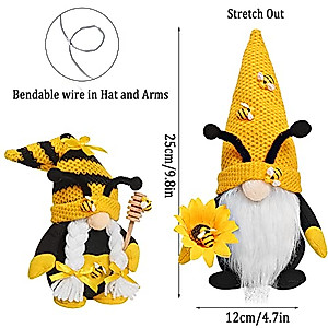 CRCZK Bumble Bee Gnome Plush - Mr and Mrs Honeybee Spring Gnomes Plushie Ornaments -Scandinavian Tomte Elf World Bee Day Decor, Swedish Dwarf Figurine Table Shelf Tiered Tray Decorations bee gnome