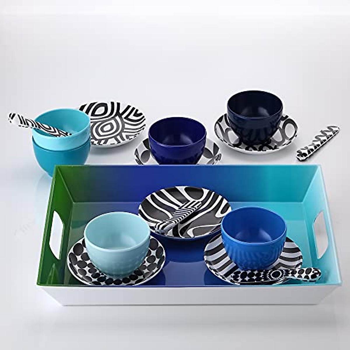 French Bull Assorted Plates-6 Piece Set-Melamine Dinnerware, Serving, Party, Platter, Dish, 6" - Black and White Assorted