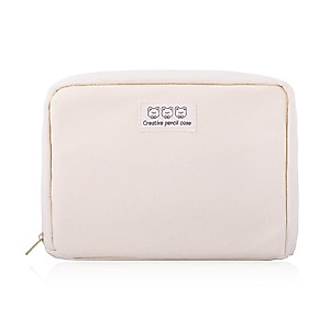 iSuperb Big Pencil Case Pouch Large Capacity Can Hold a Book, Pen Pouch Waterproof for Adult Kids College Student Zipper Stationery Organizer Storage Cosmetic Makeup Bag (Beige)