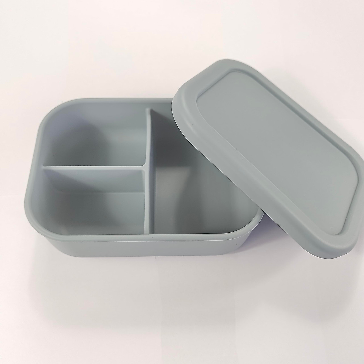 Ytnjzl Insulated Lunch Bag Bento Box Fo Food Storage Silicone Lunch Box with Three Compartments Food Doesn't Leak Out Safety and Health Suitable for Adults and Children (Green Gray)