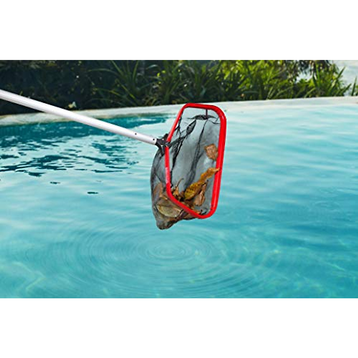 Aquatix Pro Pool Skimmer Commercial Grade with 4-12 feet 1.1mm Thick Silver Telescopic Pole & EZ Clips for Above Ground & Inground Swimming Pools, Fine Mesh Bag Removes All Debris!
