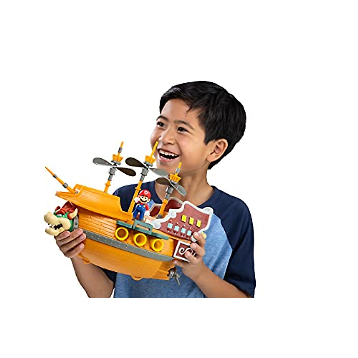 Super Mario Deluxe Bowser's Air Ship Playset with Mario Action Figure – Authentic in-Game Sounds & Spinning Propellers