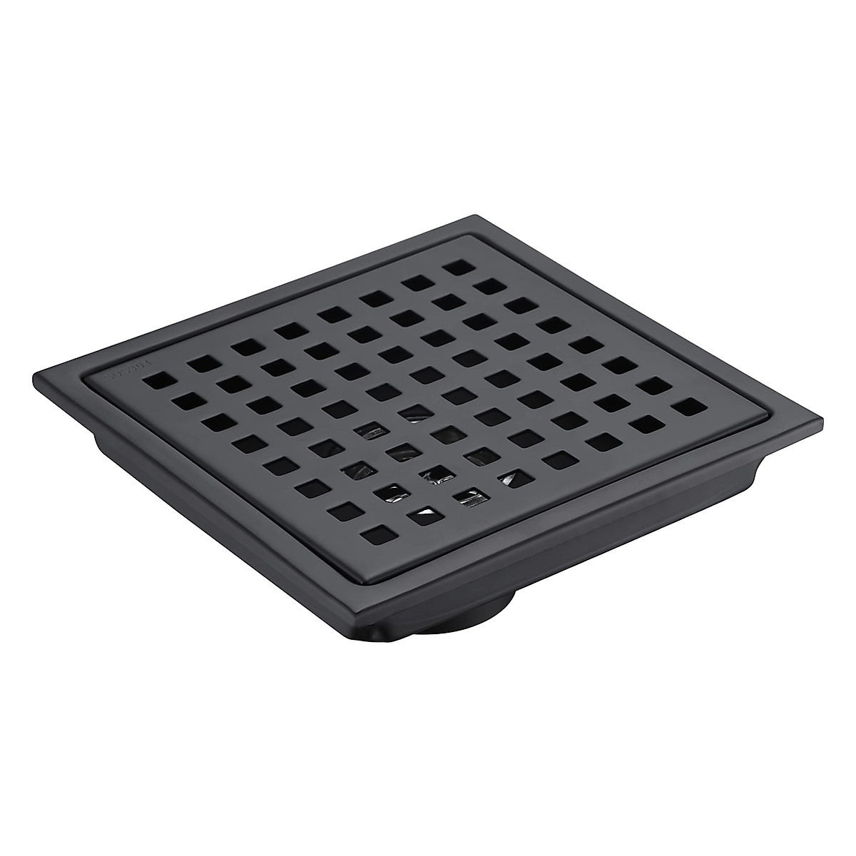 BIHAI 6 Inch Square Shower Drain with Flange, 15cm Matt Black Bathroom Floor Drain, Quadrato Pattern Grate Removable Cover, Bath Drain, Wall Drain, Stainless Steel Drain (Mat Black)