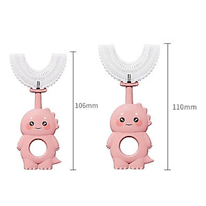 U-Shaped Children's Toothbrush with Food Grade Soft Silicon Brush Head, for Kids 2-6, 360 Degree Oral Teeth Cleaning Design (Small, Pink Dino)