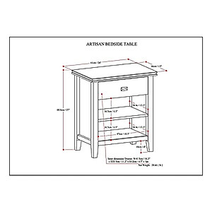 SIMPLIHOME Artisan 24 inches Wide Night Stand, Bedside table, Warm Walnut Brown SOLID WOOD, Rectangle, with Storage, 1 Drawer and 2 Shelves, For the Bedroom, Contemporary Modern