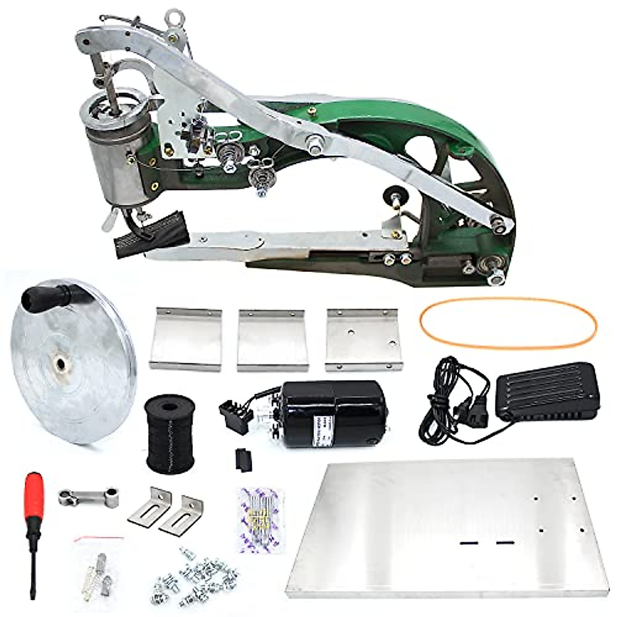 ColouredPeas 2021 Cobbler Sewing Machine 110V 250W Motor with Stainless Steel Base Eletrical and Manual Sets Leather Sewing Machine for Leather/Shoes/Bags/Clothes/Quilts/Coats/Trousers（Green）…