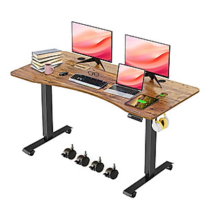 Legooin Electric Standing Adjustable Height Desk 55'' x 24''Sit Stand Desk with Double Crossbeam Structure, 27''-45'' Lifting Range Stand up Desk(Brown Arc)