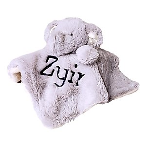 SONA G DESIGNS Custom Personalized Elephant Lovie Lovey Security Blanket (Grey Elephant - with Embroidery Name)