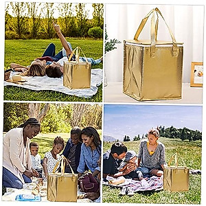 Amosfun Zipper Food Bag Heat Preservation Bag Aluminum Food Bag Cake Insulated Bag Grocery Shopping Bag Drink Cooler Bag Lunch Tote Bag Cooler Bags Insulated Non-woven Fabric Golden