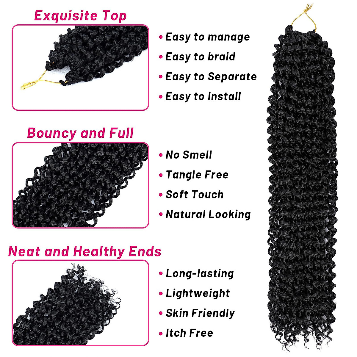 Dorsanee Passion Twist Hair 18 Inch 7 Packs Water Wave Crochet Hair Long Bohemian Curly Braiding Hair for Butterfly Locs, Faux Locs, Boho Style Spring Twist Crochet Braids (1B#)