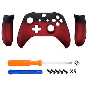 eXtremeRate Soft Touch Top Shell Front Housing Faceplate Replacement Parts with Side Rails Panel for Xbox One X & One S Controller - Shadow Scarlet Red
