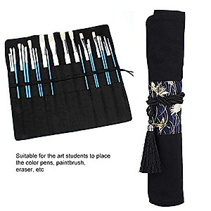 Handmade Fabric Pen Case Holders Canvas Paint Brush Roll Up Pencil Bag Pouch with Pockets & Tassel Wrap Large Capacity