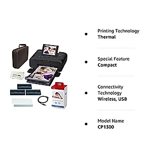 Canon SELPHY CP1300 Wireless Compact Photo Printer with AirPrint and Mopria Device Printing, with Canon KP108 Paper and Black Hard case to fit All Together (Black)