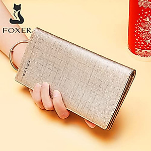 FOXLOVER Slim Thin Leather RFID Blocking Credit Card Holder Bifold Genuine Leather Clutch Wallets for Women (golden)