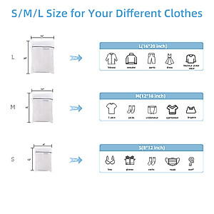 GOGOODA 3 PCS Laundry Mesh Bags Delicates Wash Bags for Lingerie Stockings (1 Large 16 x 20 Inches, 1 Medium 12 x 16 Inches, 1 Small 8 x 12 Inches)