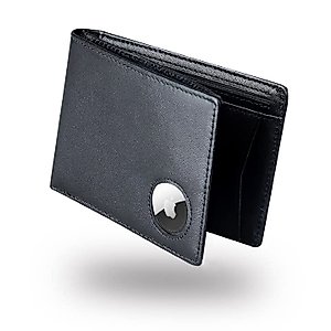 AirTag Wallet Ultra-thin Genuine Leather Wallet with Airtag Holder for Men, RFID Blocking Cash Credit Card Wallet with Built-in Case Holder for AirTag, Minimalist Bifold Smart Wallet
