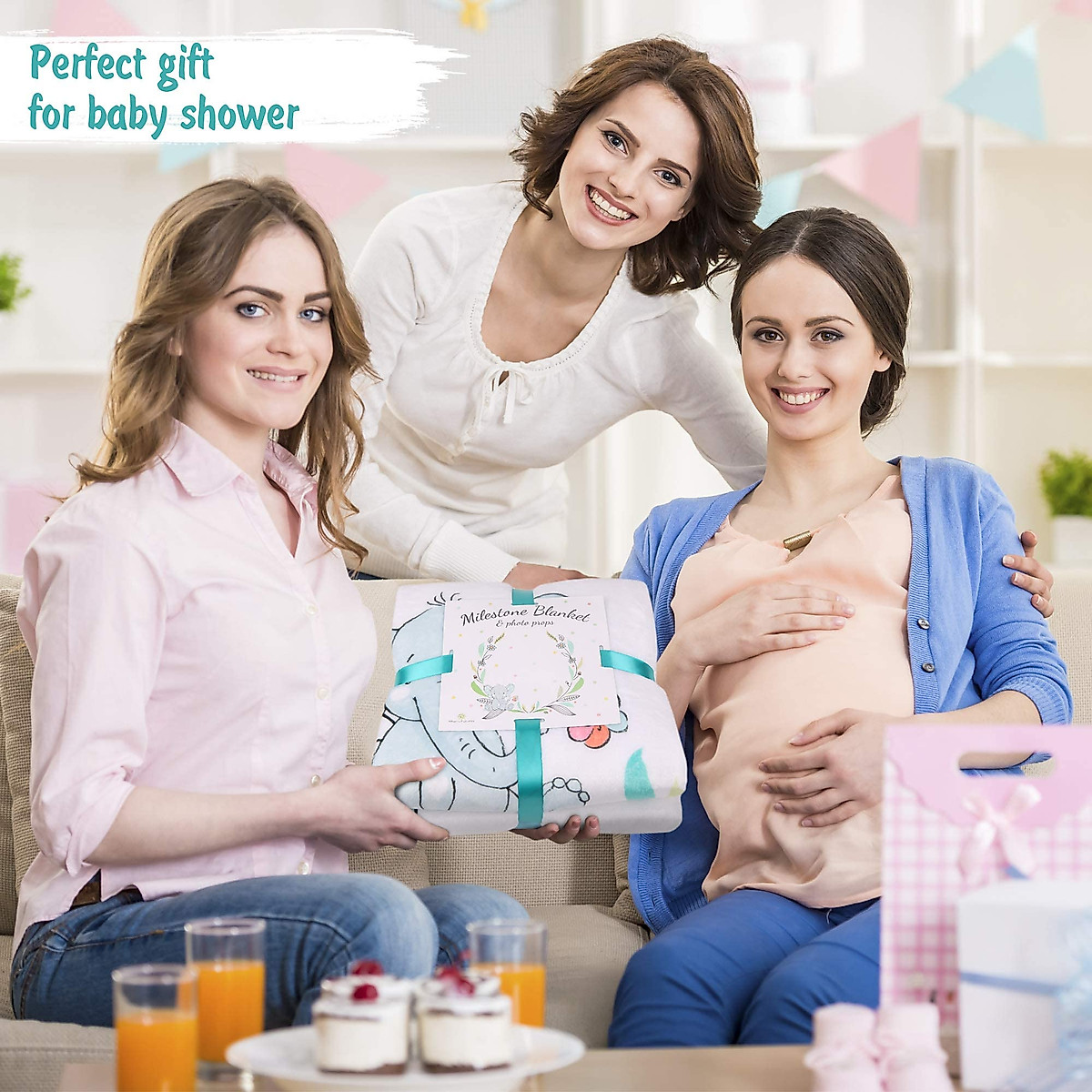 ATHENA FUTURES Baby Monthly Milestone Blanket for Boys Girls - Soft Fluffy Unisex Design - 60 x 40 in - 1 to 12 with Weeks and Months - Wreath and String Markers, 18 Baby Occasions Cards and an e-Book