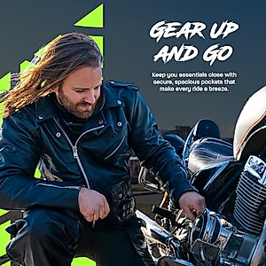 HWK Leather Motorcycle Jacket with Armor for Men, Cafe Racer Genuine Leather Jacket for Weather Resistant Enduro Motocross, Motorbike Riding, Easy Adjust Men's Motorcycle Jacket, X-Large