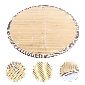 2Pcs Bamboo Dumpling mat Wood Serving Tray Round Dumpling Serving Platter Coffee Table Serving Tray Handmade Rattan Food Tray for Chinese Dumplings mat Kitchen Bamboo Steamer Liner (Khaki)