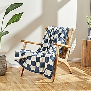 CozeCube Checkered Blanket,Ultra Soft Cozy Blue Checkered Throw Blanket Fuzzy Fleece Blanket, Warm Fluffy Microfiber Knitted Checkerboard Throw Blanket for Couch Bed Sofa Chic Home Decor,50x60 Inches