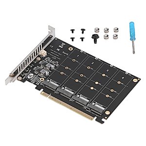 M.2 NVME SSD to PCIE X16 Adapter, 4x32Gbps M.2 NVME (m Key) SSD to PCIe 3.0 x 4 Port Host Controller Expansion Card with Individual LED Indicator