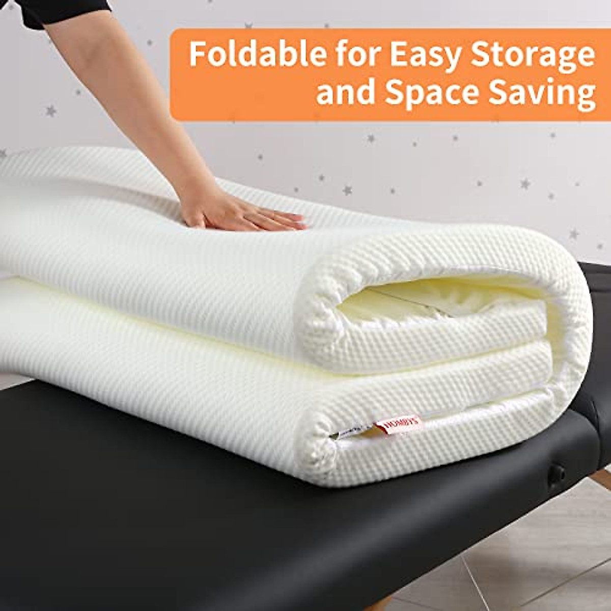 HOMBYS Memory Foam Massage Bed Mattress Topper with Removable Cover, Massage Table Mattress Topper with Elastic Bands, Non-Slip Lash Bed Cushion Only (Bed Not Included)