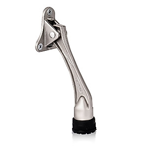 HOME&I Kickdown Easy Step Door Stop Stopper Screw Type Safety Doorstops Holder Kick Door Stops Rubber Foot (4 Inch-Satin Nickel)