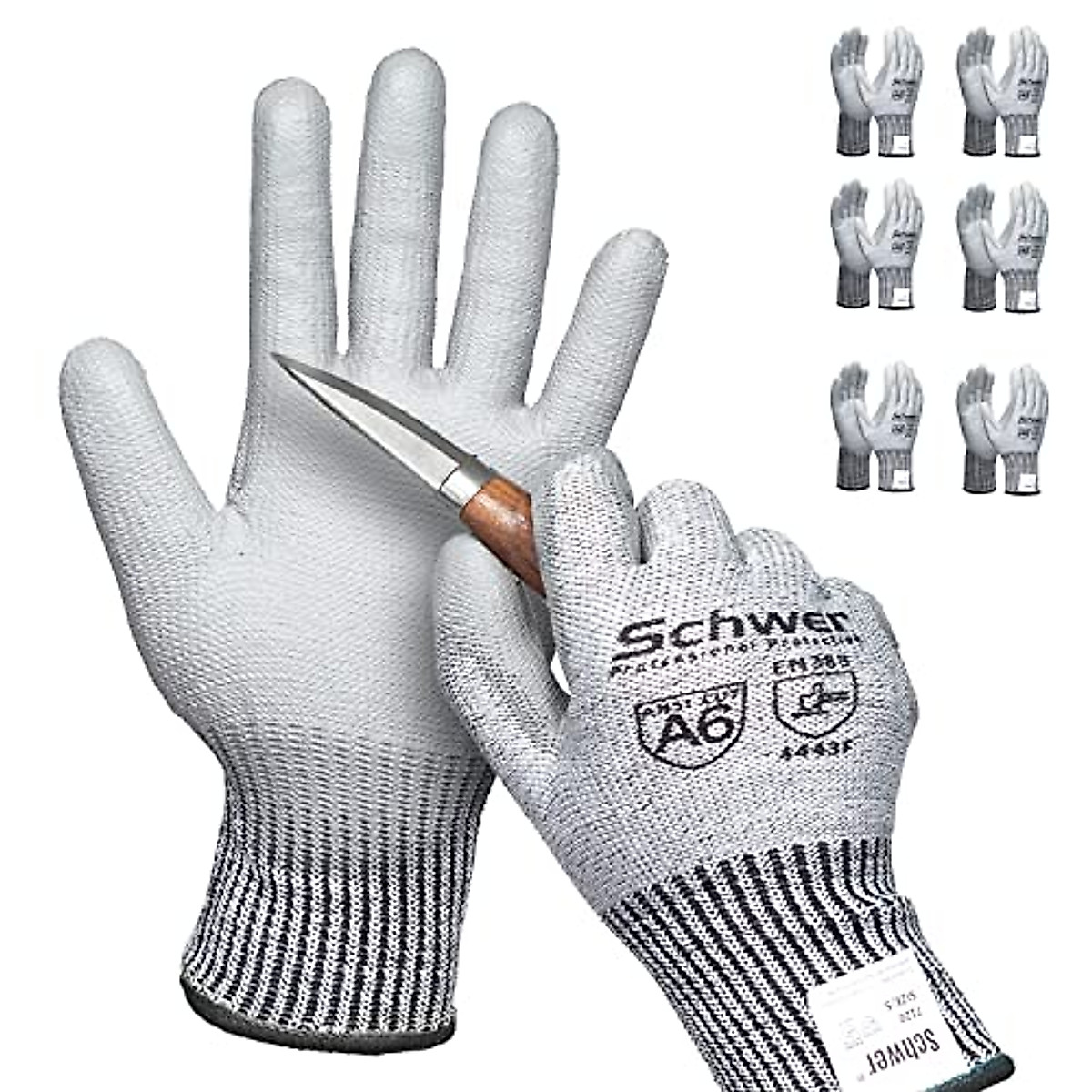 Schwer 6 Pairs Cut Resistant Gloves ANSI A6 Cut Proof Work Gloves, Touchscreen, for Men and Women Used to Woodworking, Glass Cutting, Construction, Cargo Handling, Material Sorting, Car Repair（M）