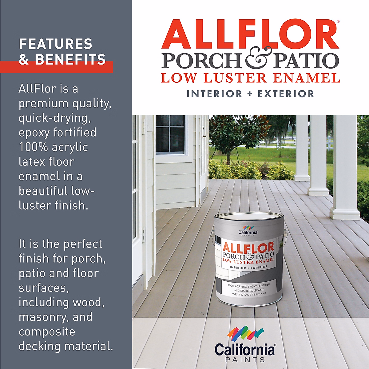 CALIFORNIA PAINTS ALLFLOR Porch, Patio and Floor Enamel Paint, Black, 1 Quart, Extremely Durable Water-Based Formula, Ideal for Patios, Pool Decks, Basements & More
