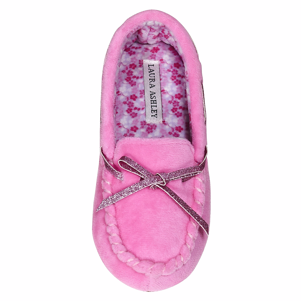 Laura Ashley Kids Girls Fleece Glitter and Bow Moccasins Fuschia 2/3