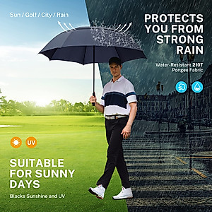 Gonex 62 Inch Extra Large Golf Umbrella, Automatic Open Travel Rain Umbrella with Windproof Water Resistant Double Canopy, Oversize Vented Umbrellas for 2-3 Men and UV Protection, Navy