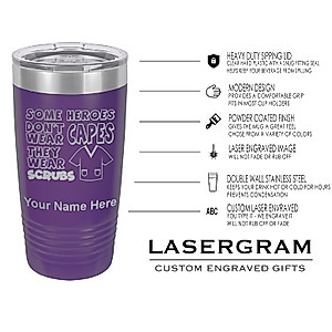 LaserGram 20oz Tumbler Mug | Some Heroes don't Wear Capes, They Wear Scrubs | Personalized Engraving Included (Dark Purple)
