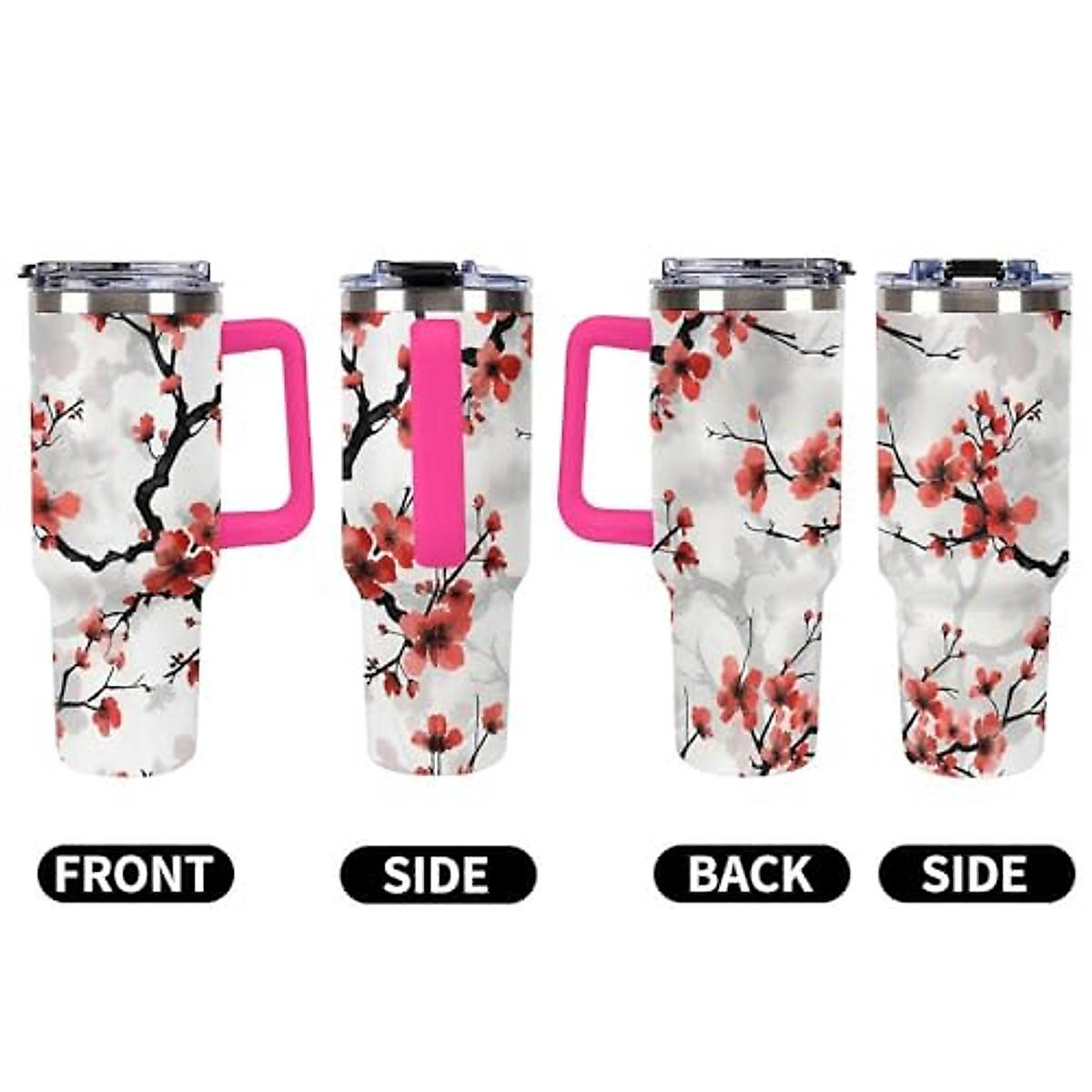 Cherry Flower 40 Oz Tumbler Insulated Stainless Steel Water Bottle Travel Mug Car Cup with Handle And Straw