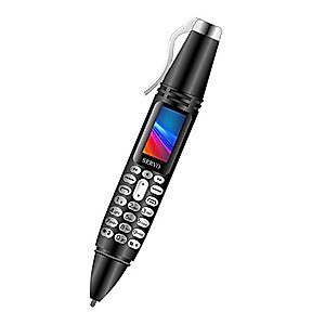 Pen Mini Cell Phone Bluetooth Dialer 0.96" Tiny Screen Mobile Phone Support GSM Dual SIM Max 32G TF Card with Camera Flashlight Radio Music Player Rechargeable (Black)