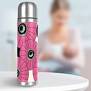 Stainless Steel Leather Vacuum Insulated Mug Flowers Thermos Water Bottle for Hot and Cold Drinks Kids Adults 16 Oz