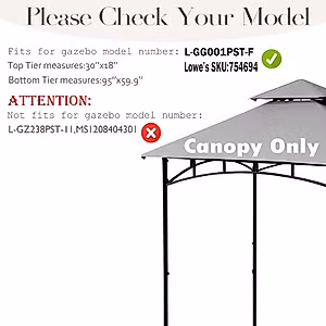 HETTRICK Gazebo Replacement Canopy 5x8 Shelter Double Tiered BBQ Cover Grill Shelter for Shop Garden Patio Model L-GG001PST-F (Grey)