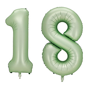 YFHVJTKO 40 Inch Number 18 Foil Balloons 18th Celebration Decorations for Happy 18th Birthday Party Wedding Bridal Shower Engagement Photo Shoot Anniversary Decoration, Number 18 Olive Green Balloon
