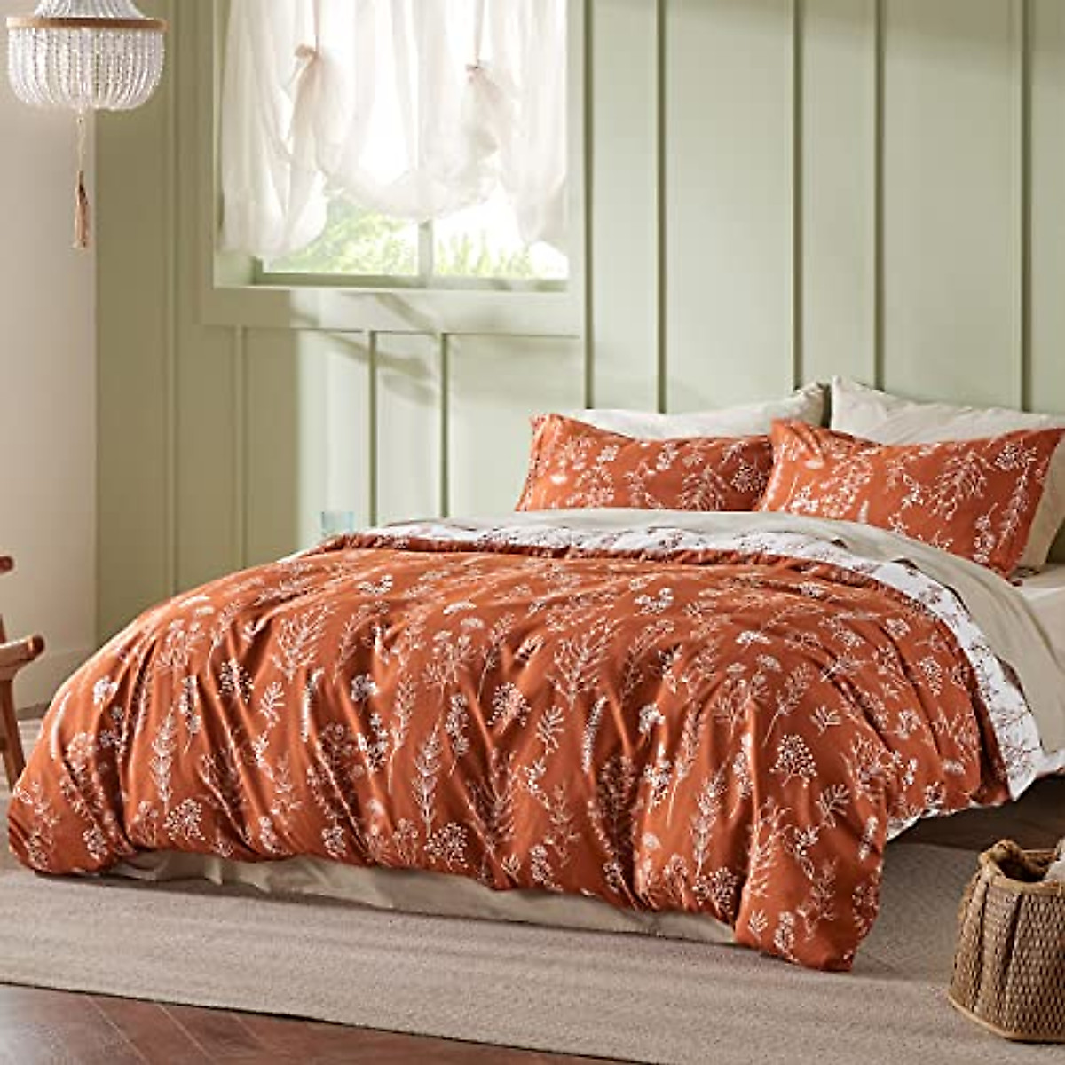 Bedsure California King Comforter Set - Terracotta Comforter, Cal King Bed Set, Cute Floral Cali King Bedding Set, 3 Pieces, 1 Soft Reversible Botanical Flowers Comforter and 2 Pillow Shams