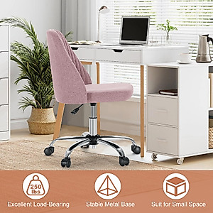 MCQ Office Desk Chair, Modern Cute Rolling Vanity Swivel Task Chairs with Wheels, Comfortable Back Seat Armless for Home, Bedrooms, Office, Study, Student, Adults, Make-up, Dressing Room, Pink