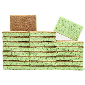 Natural Sponge by Scrubit - 24-Pack - Biodegradable Cellulose Natural Sponges for Dishes with a Tough Eco-Friendly Scouring Pad for Kitchen and Bathroom – Non-Stick Plant-Based Compostable Sponges