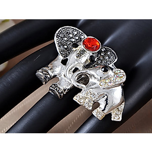 Alilang Lovely Mother Family Ruby Clear Crystal Rhinestone Elephant Custom Ring