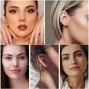 JOERICA 16G Septum Jewelry for Women Stainless Steel Horseshoe Septum Rings Cute Bee Flower Butterfly Claw Evil Eye Bead Rings Cartilage Earrings Hoop Helix Rook Daith Septum Piercing Jewelry 8/10MM