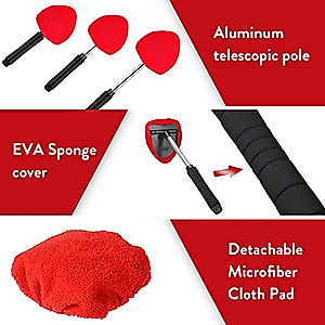 Windshield Cleaning Tool, Car Window Cleaner Windshield Cleaner with Extendable Long Handle and 3 Washable Reusable Microfiber Cloth, Mini Duster Cleaner and Brush